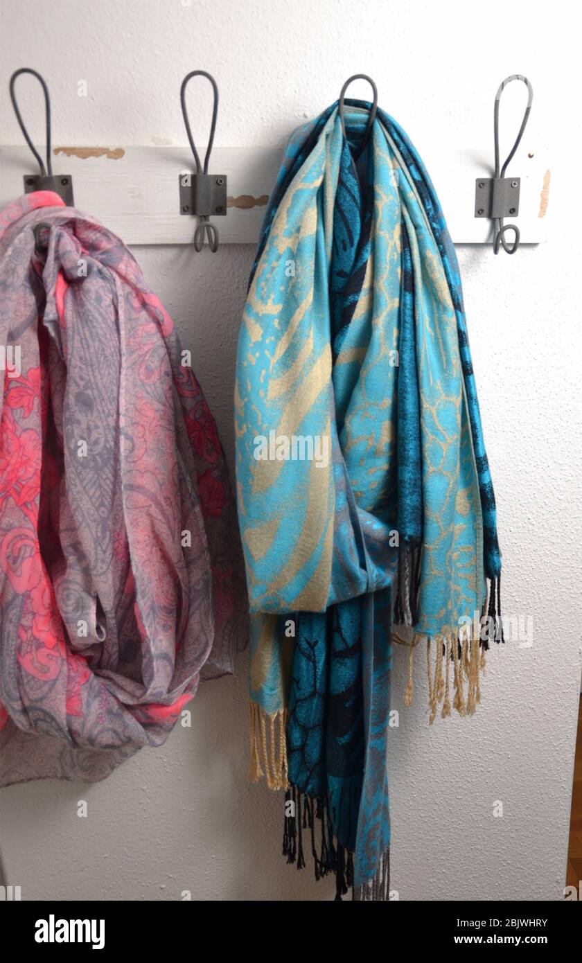 colorful scarves on a wardrobe Stock Photo - Alamy
