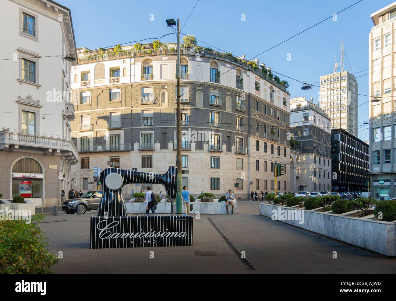 Large sewing machine sculpture in the city of Milan, Italy Stock Photo ...
