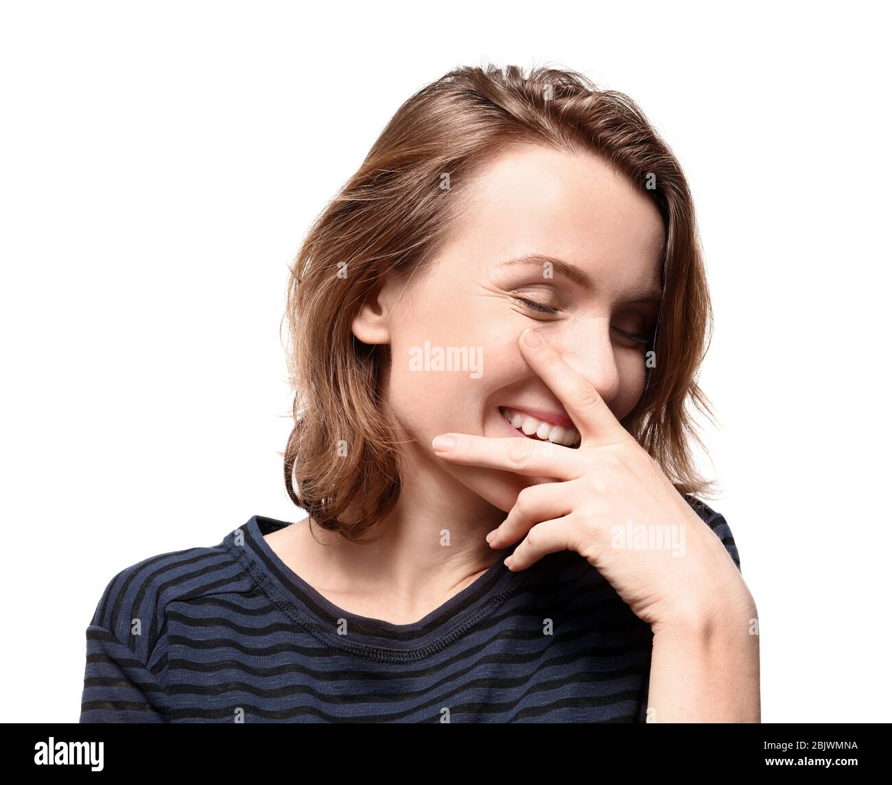 Mature woman white background shy hi-res stock photography and images - Alamy