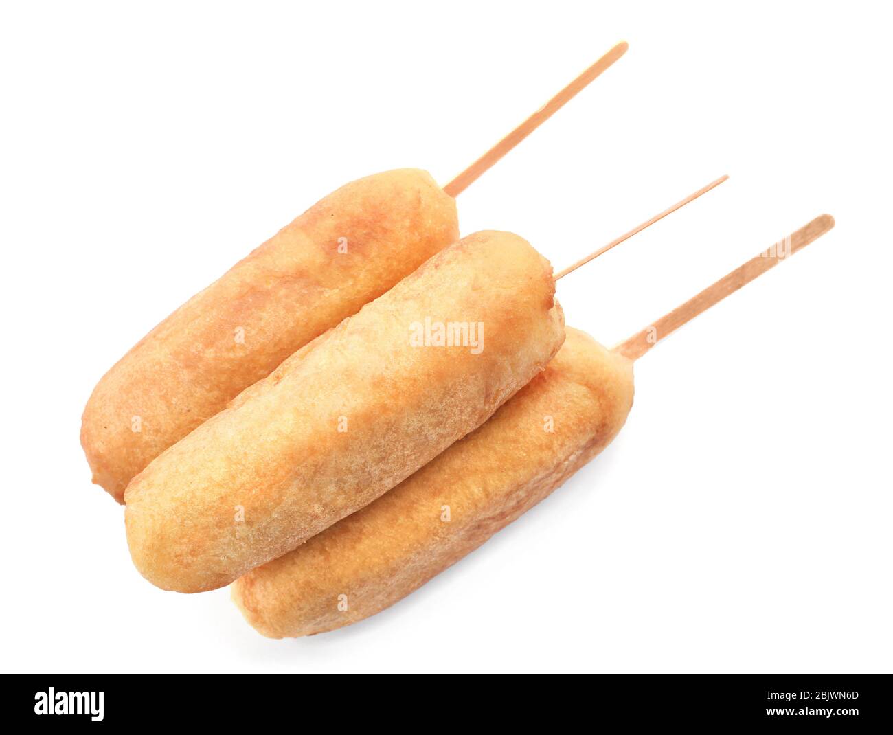 Tasty corn dogs on white background Stock Photo - Alamy