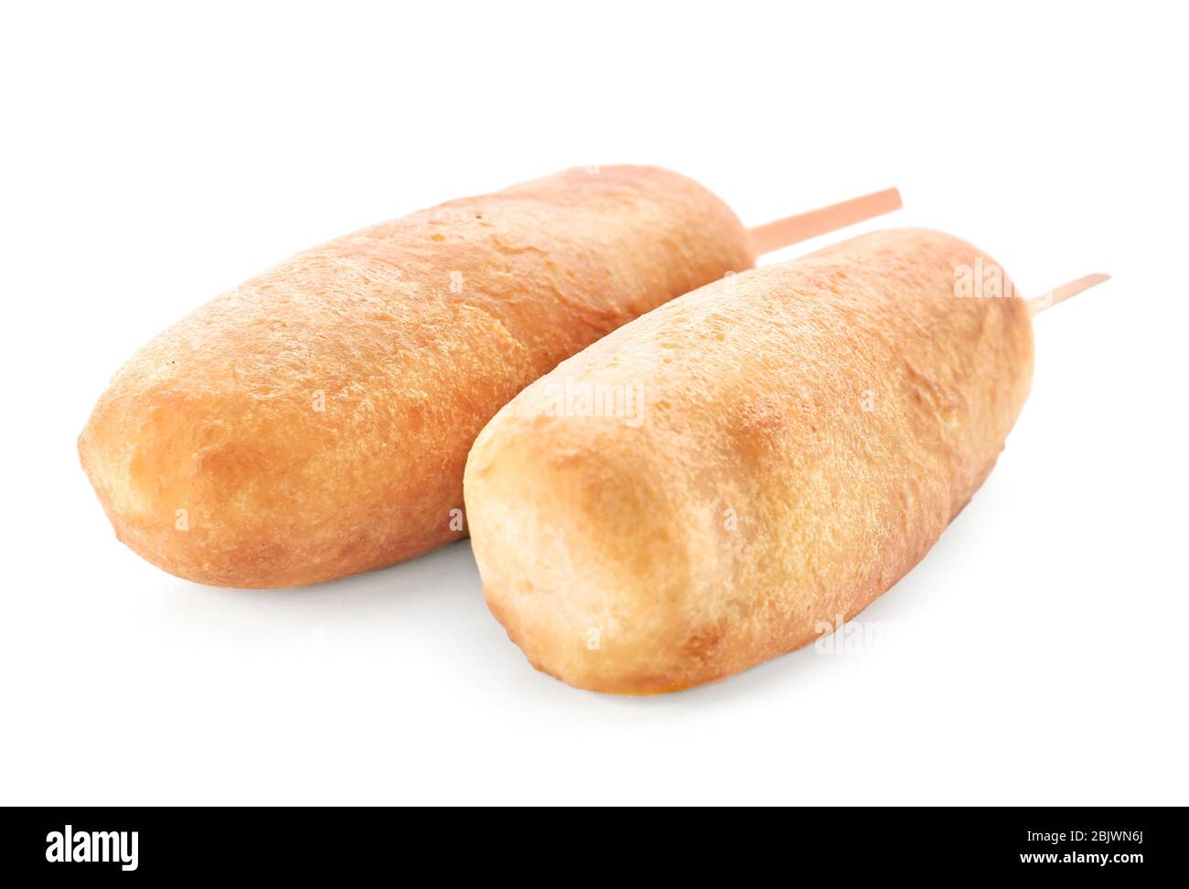 Tasty corn dogs on white background Stock Photo - Alamy