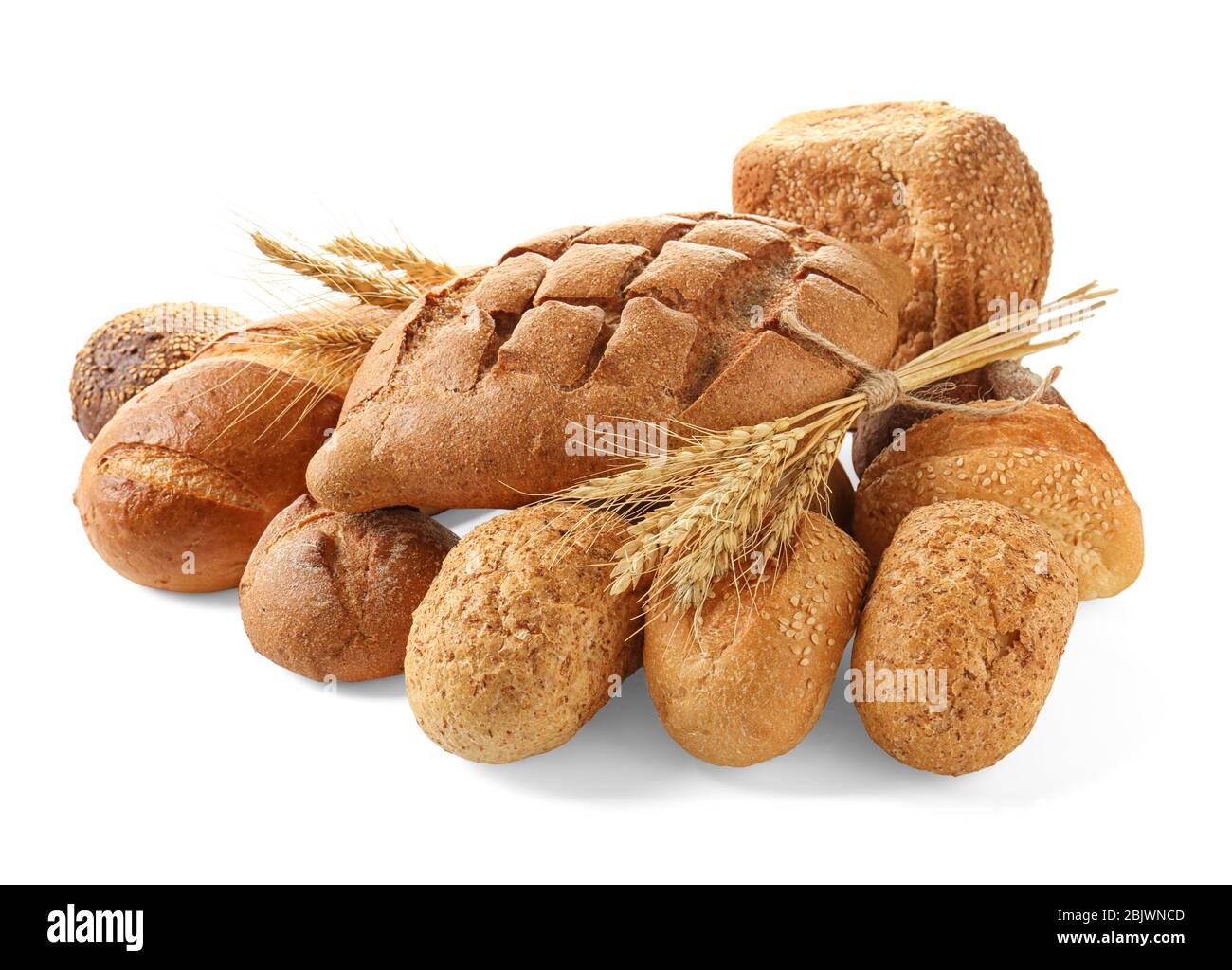 Bread products on white background Stock Photo - Alamy
