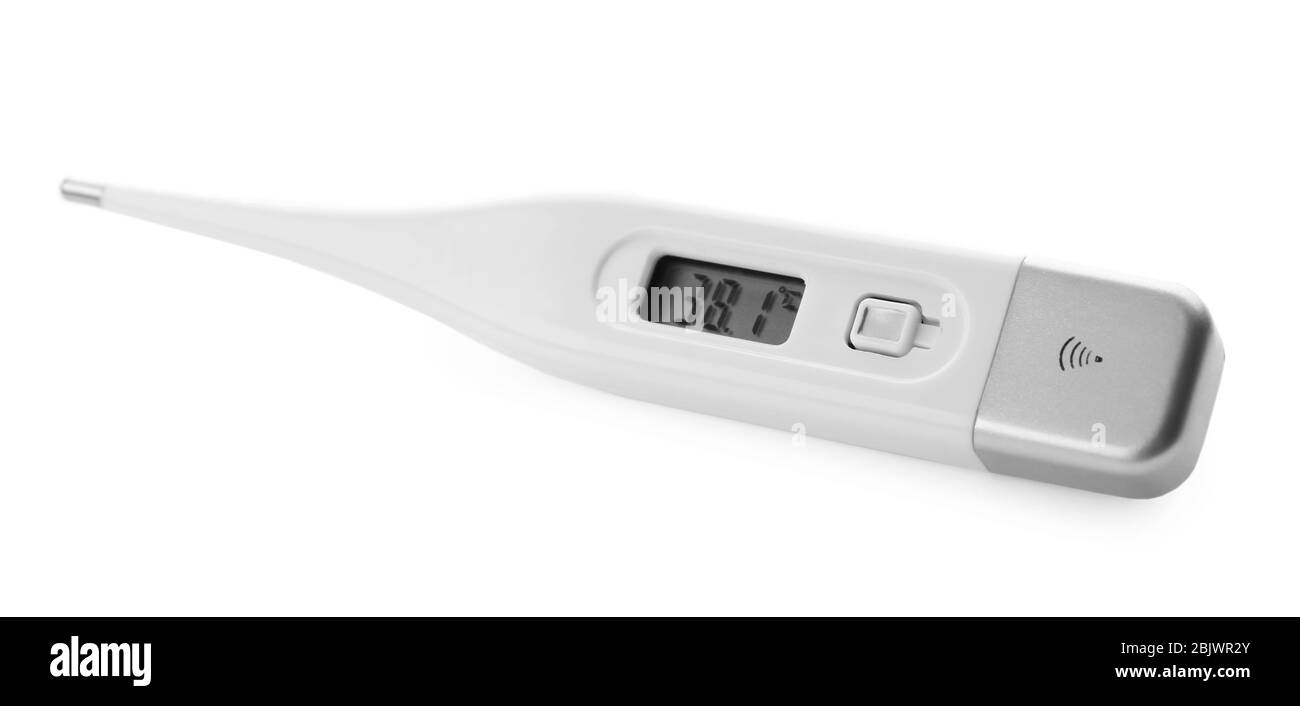 Digital thermometer on white background Stock Photo - Alamy