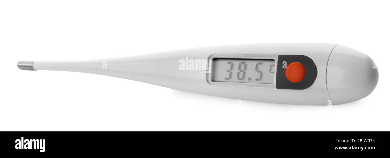Digital thermometer on white background Stock Photo - Alamy