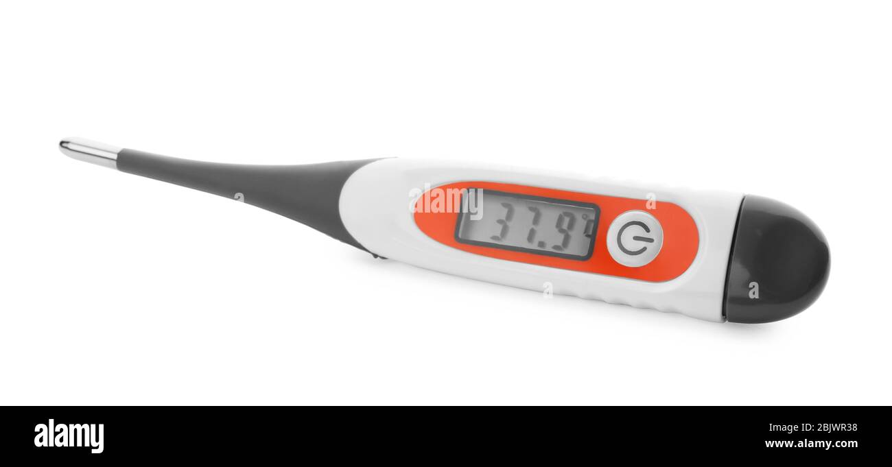 Digital thermometer on white background Stock Photo - Alamy