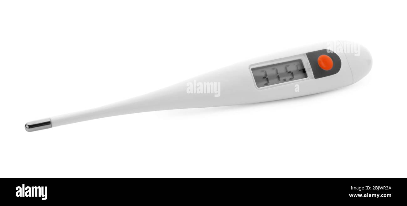 Digital thermometer on white background Stock Photo - Alamy