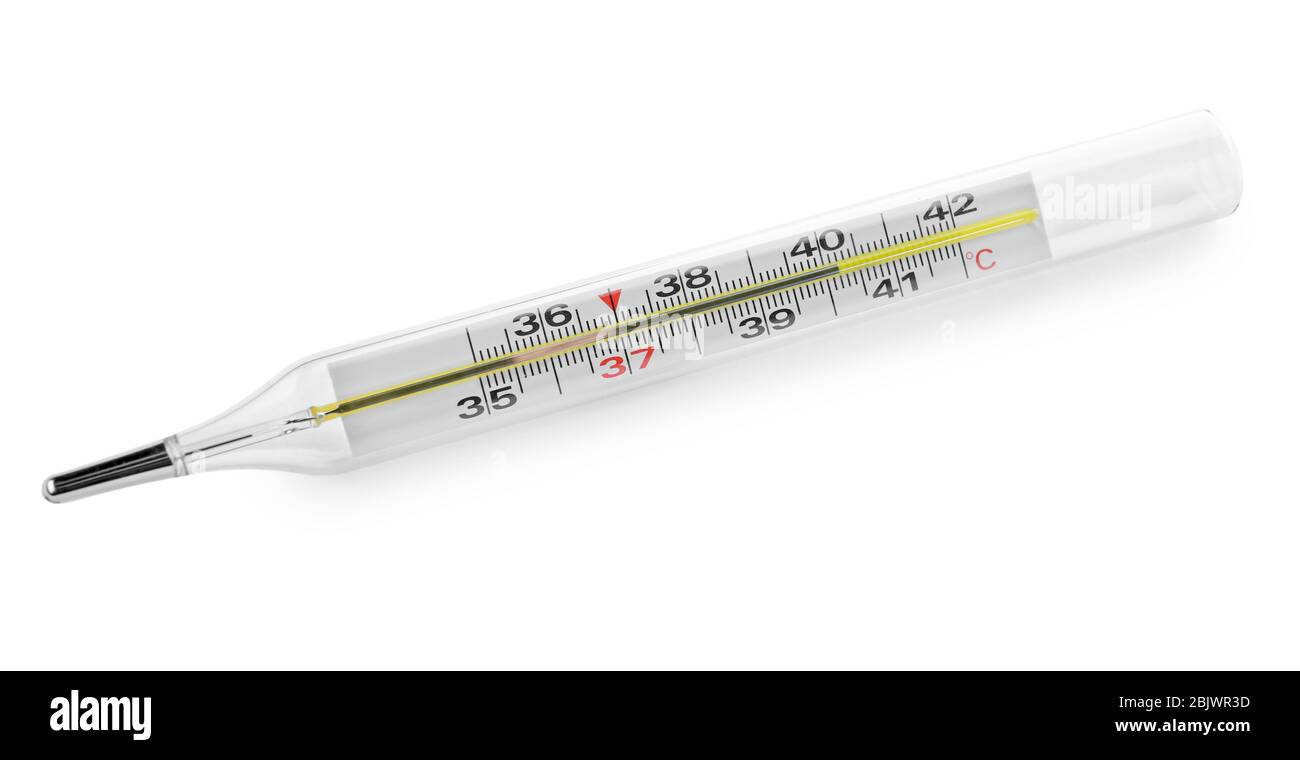 Mercury thermometer on white background Stock Photo - Alamy