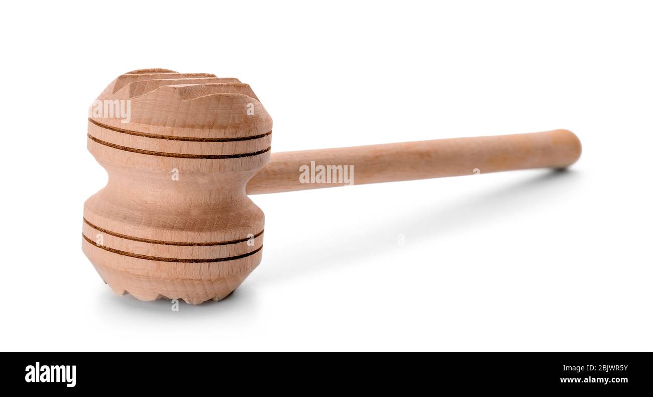 Wooden meat hammer on white background. Handcrafted cooking utensils ...