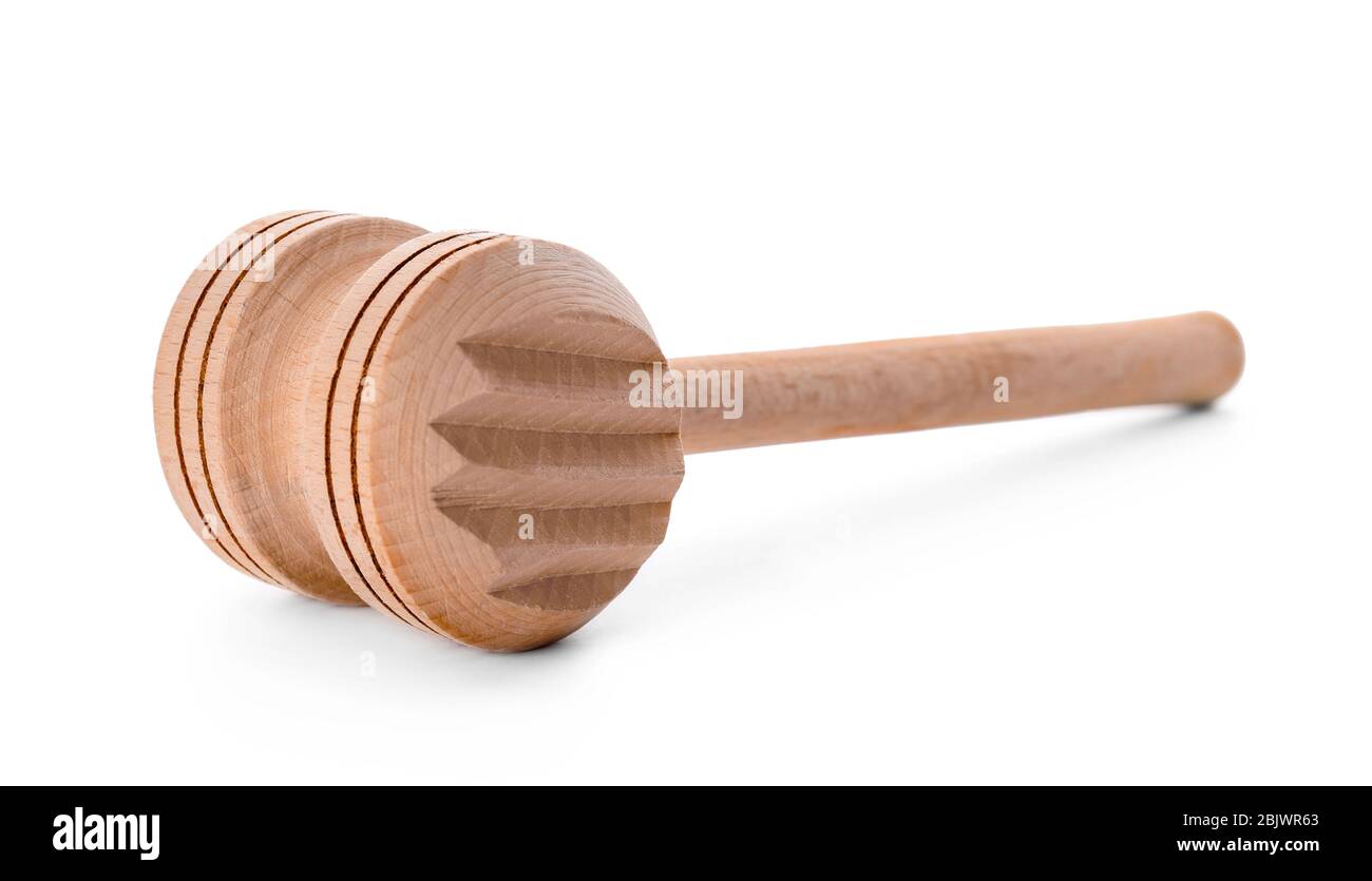 Wooden meat hammer on white background. Handcrafted cooking utensils ...