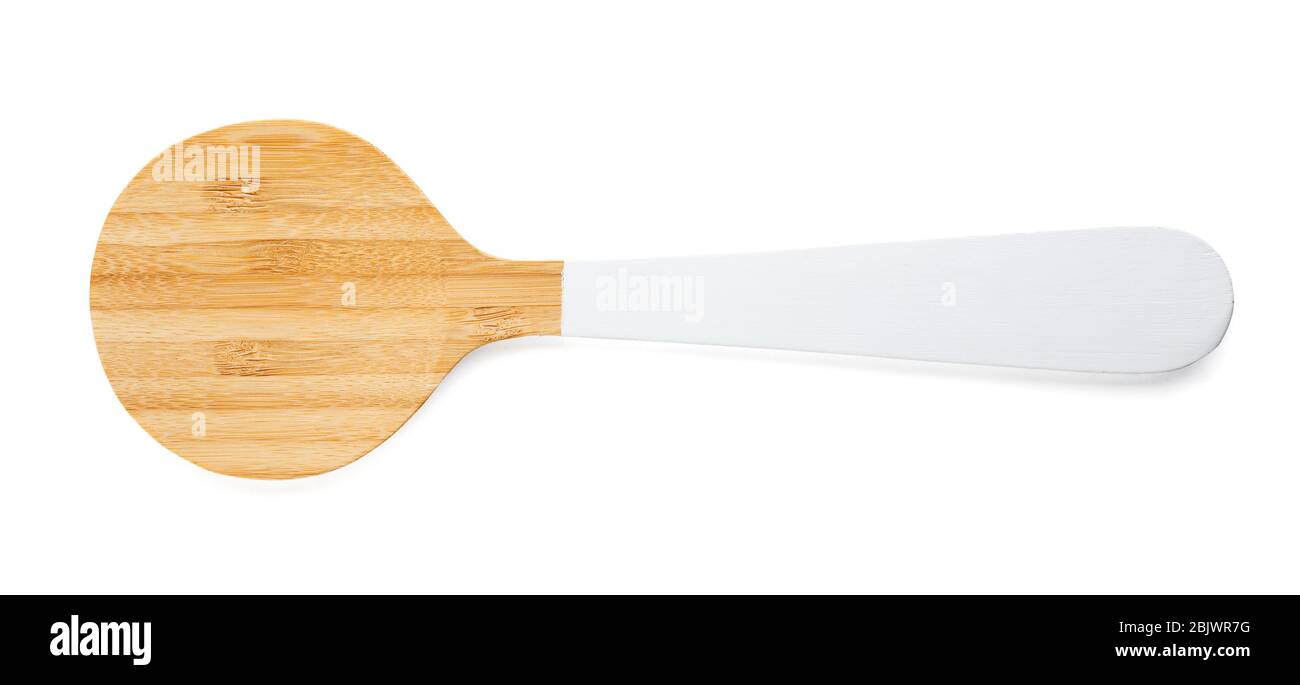 Wooden spatula on white background. Handcrafted cooking utensils Stock ...