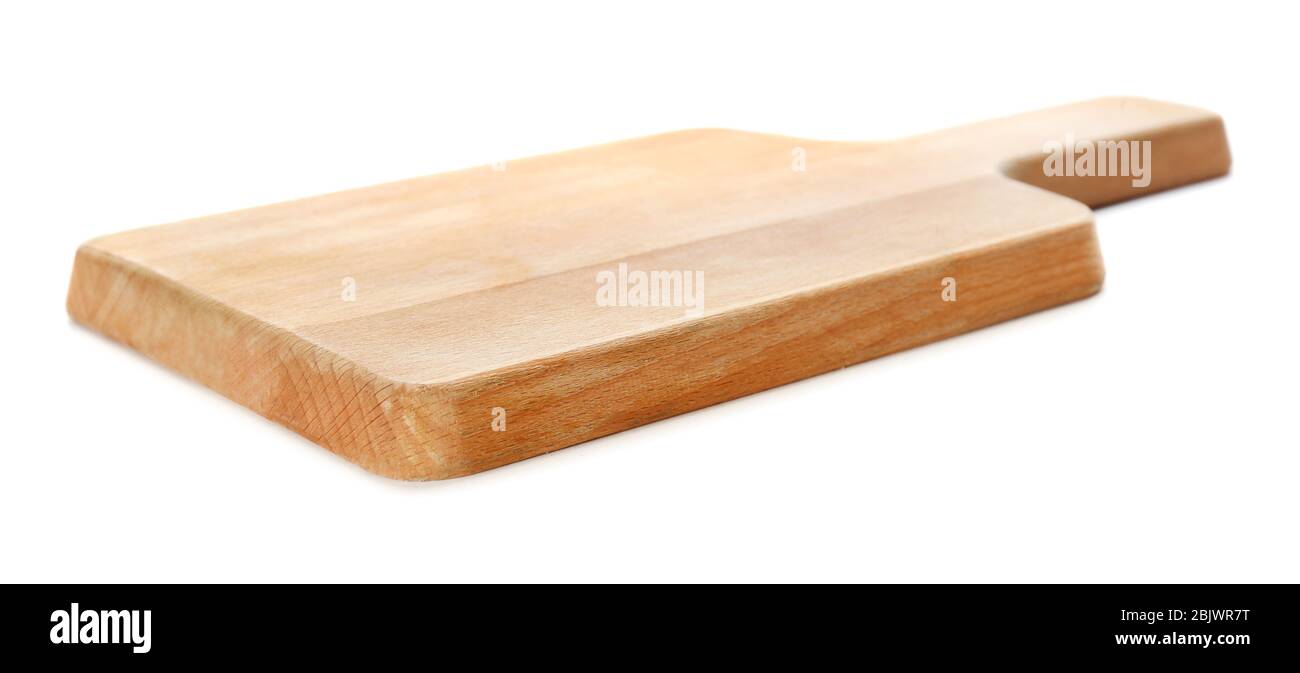 Wooden board on white background. Handcrafted cooking utensils Stock ...
