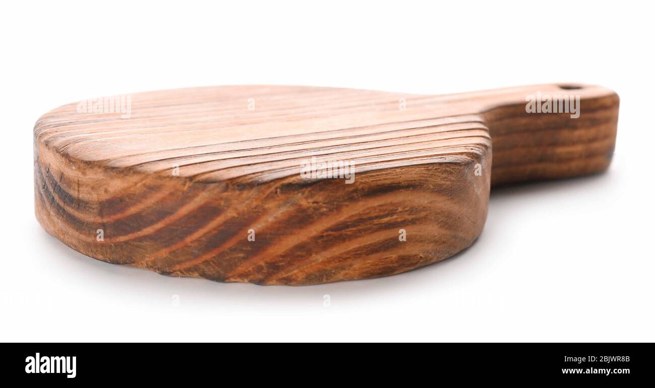 Wooden board on white background. Handcrafted cooking utensils Stock ...