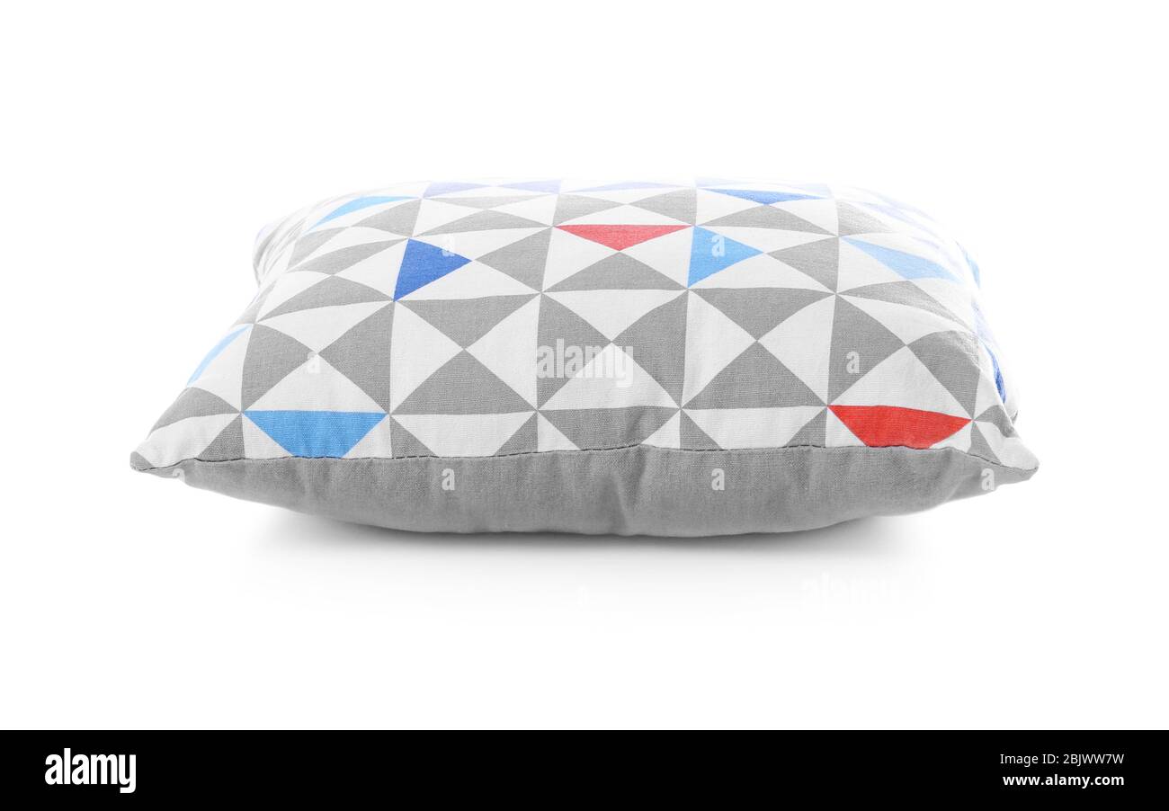 Stylish colorful pillow on white background Stock Photo - Alamy