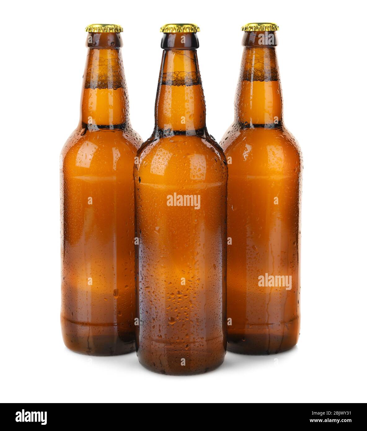 Glass bottles of beer isolated on white Stock Photo - Alamy
