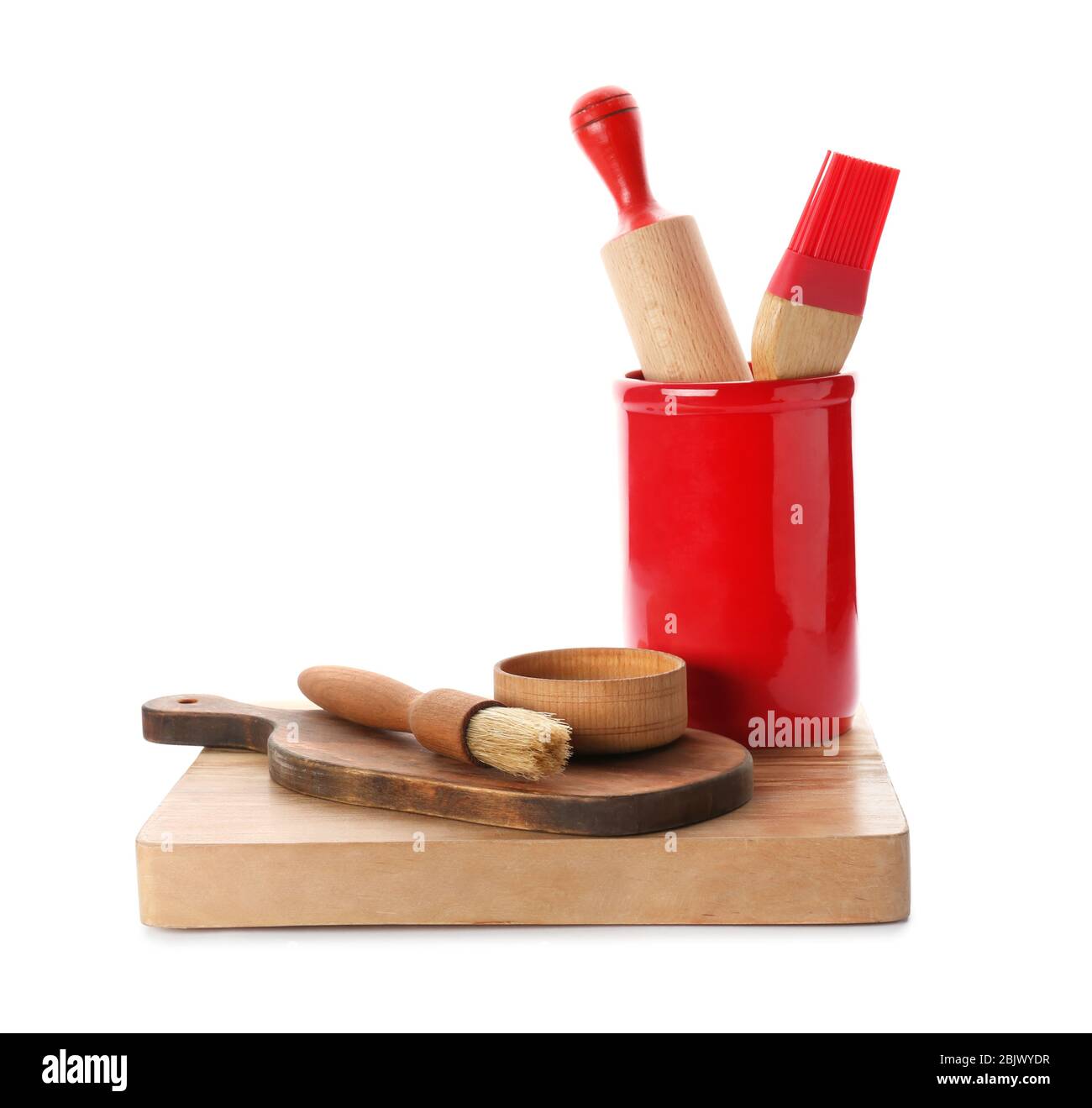 Wooden kitchen utensils on white background Stock Photo - Alamy