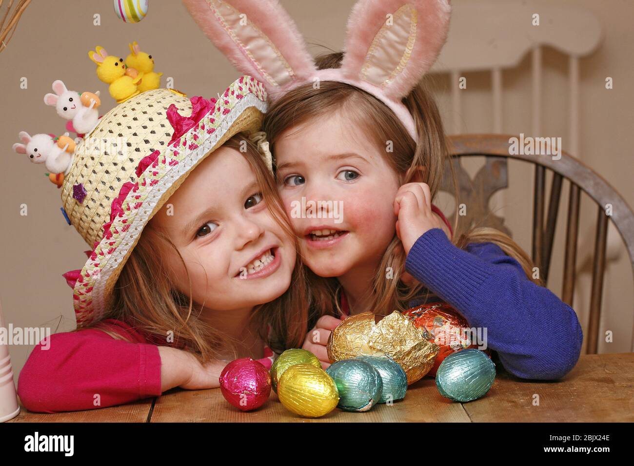 Easter, Wales, 2013. Erin Williams and her cousin Alys Hobley enjoy and ...