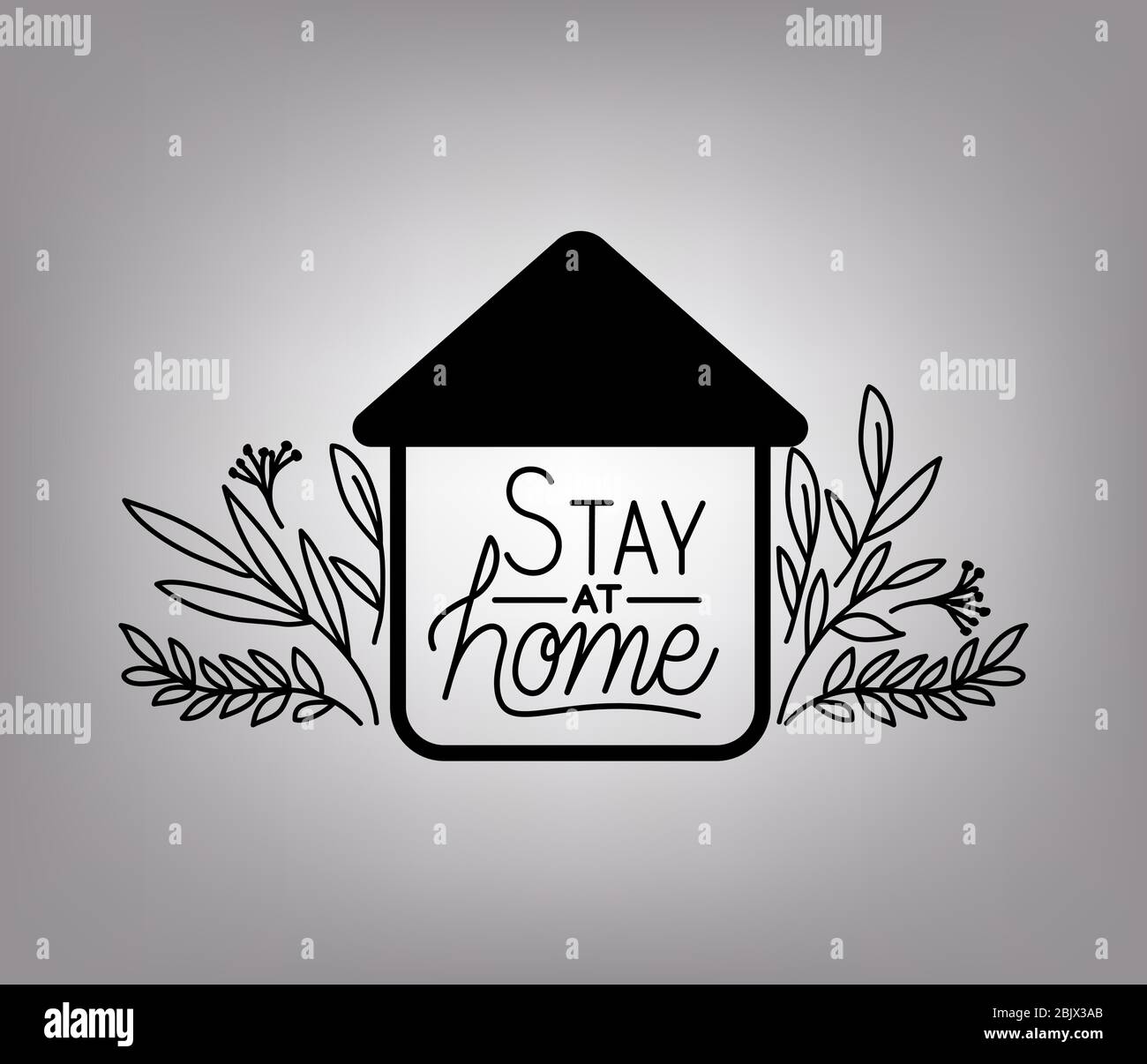 Stay at home text with house and leaves vector design Stock Vector ...