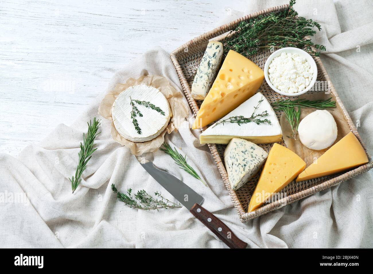 Different cheeses on table. Fresh dairy products Stock Photo - Alamy