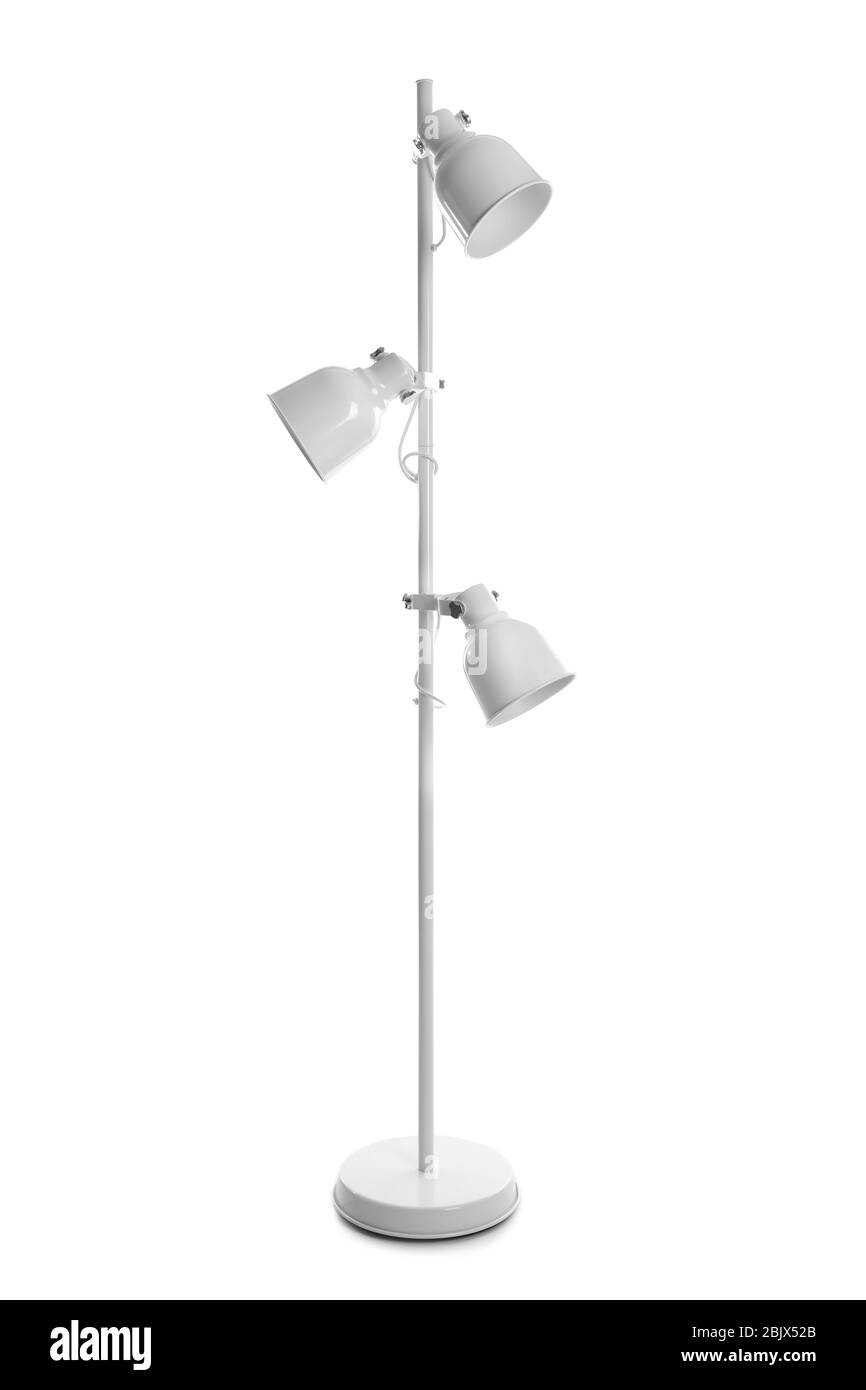 Stylish floor lamp on white background Stock Photo - Alamy