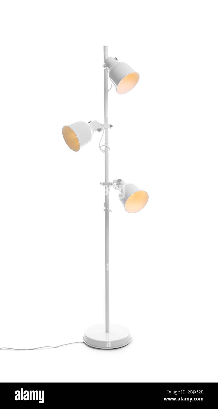 Stylish floor lamp on white background Stock Photo - Alamy