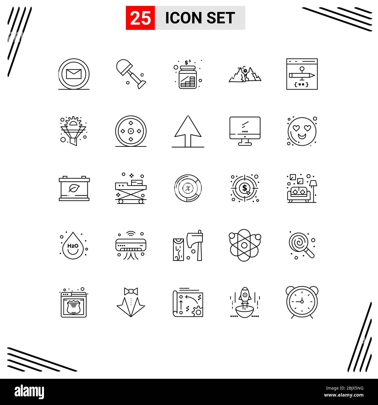 Set of 25 Modern UI Icons Symbols Signs for app, nature, coins, hill ...