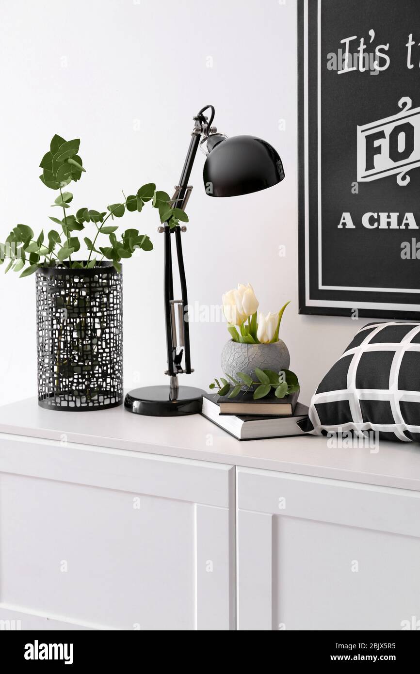 Room interior with elegant table lamp Stock Photo - Alamy