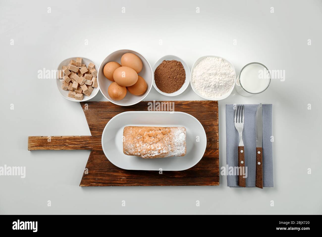 Kitchen utensils and products on white background. Cooking master ...