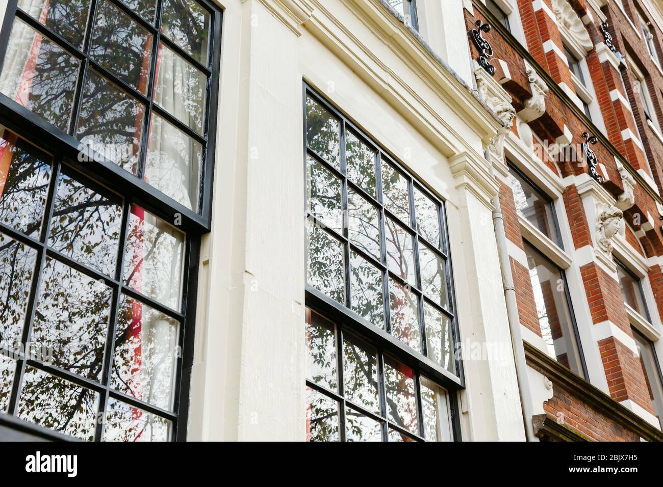 picture of a window front of typical old buildings in Amsterdam ...