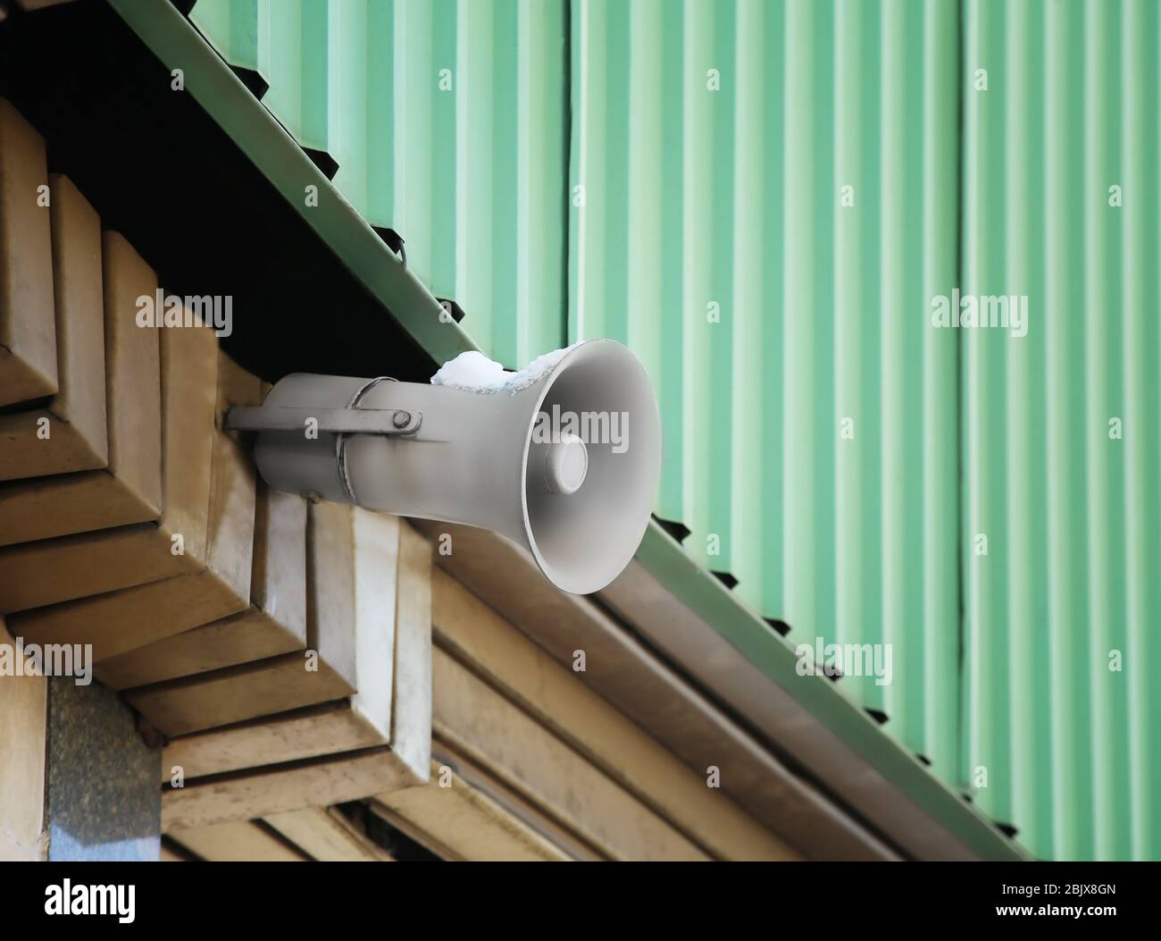 Megaphone on building outdoors Stock Photo - Alamy