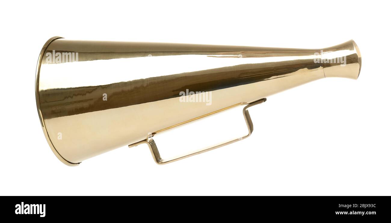 Vintage megaphone on white background Stock Photo - Alamy