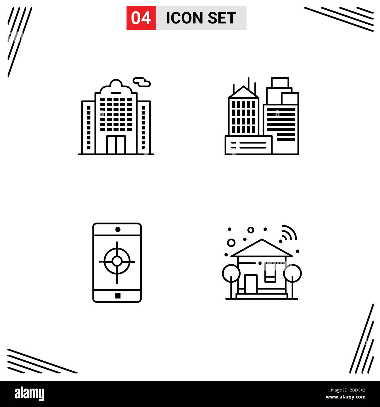 Line Pack of 4 Universal Symbols of apartment, mobile application ...