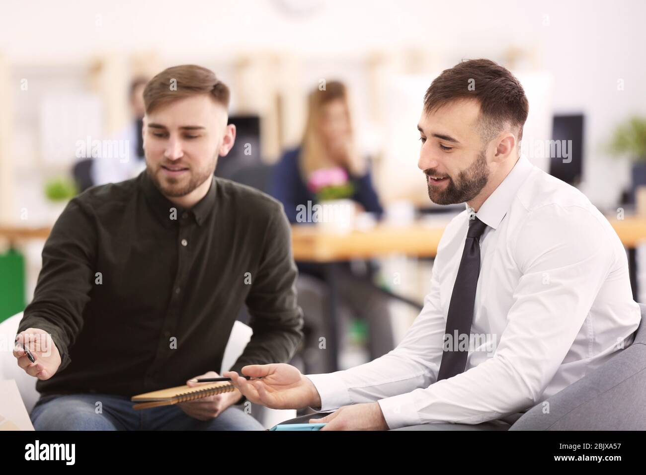 Office employees having meeting at workplace. Finance trading Stock ...