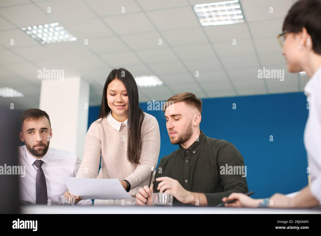 Office employees having meeting in conference room. Finance trading ...
