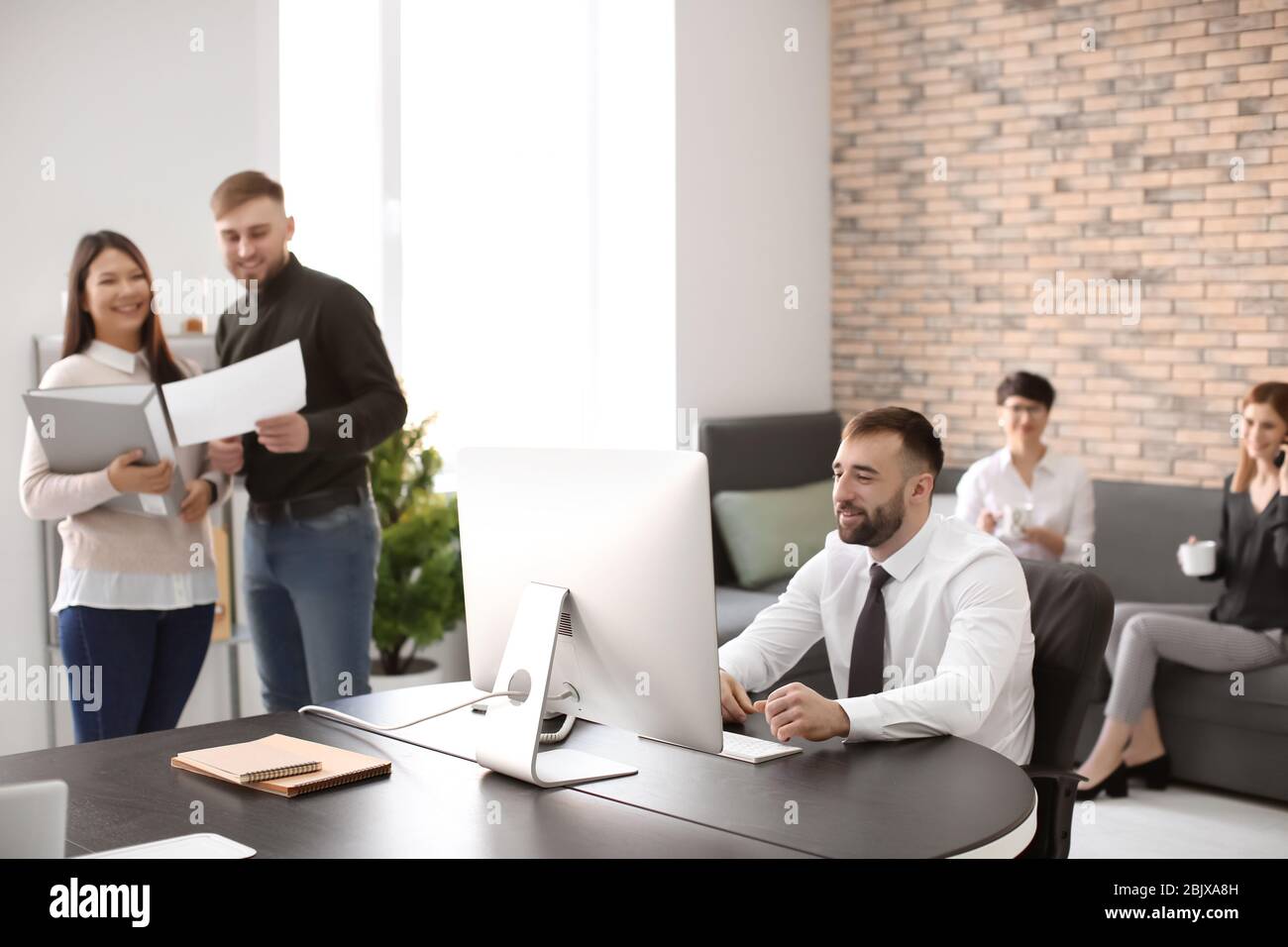 Office employees having meeting at workplace. Finance trading Stock ...