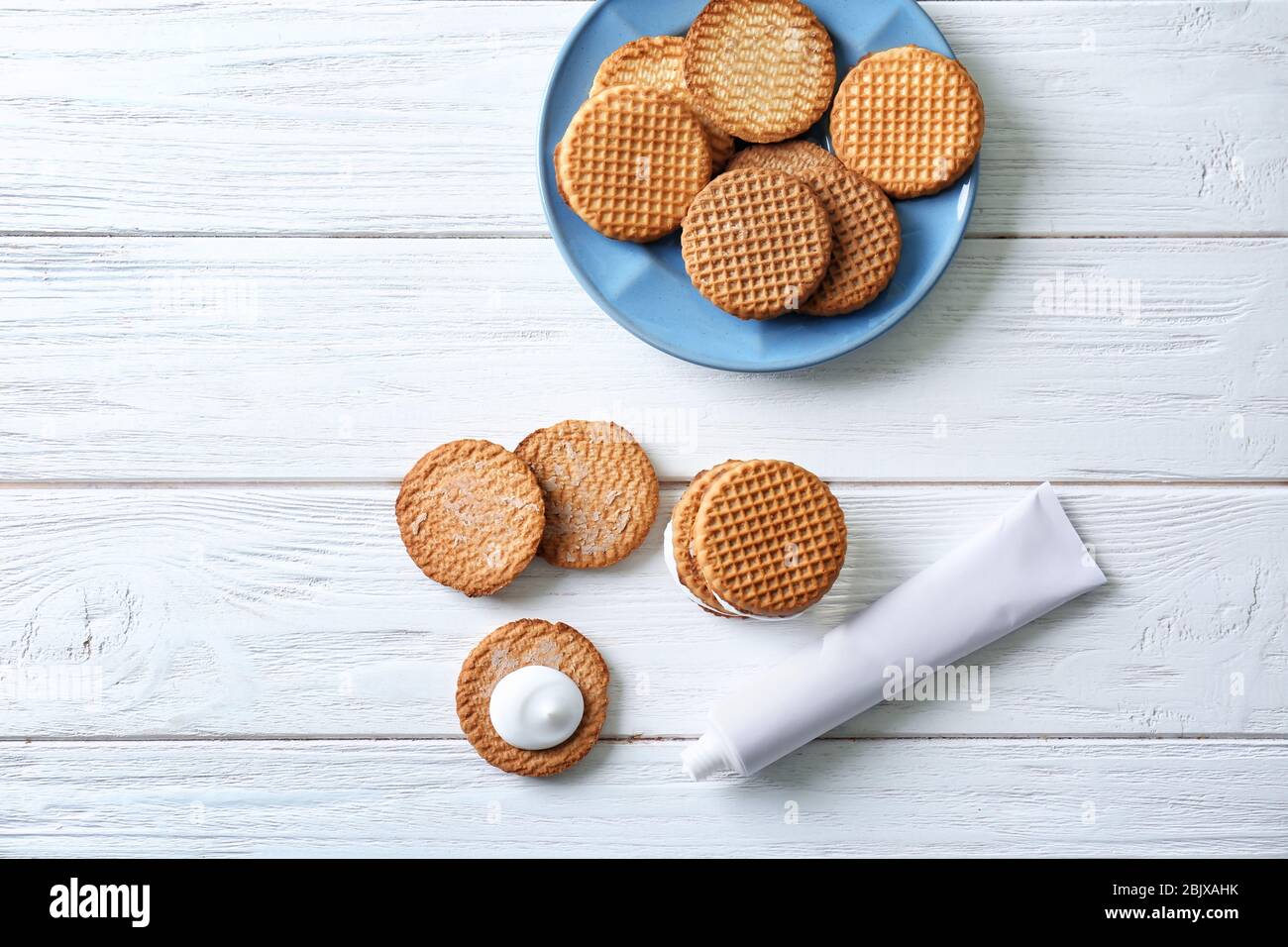 Cookies with toothpaste on table. April fools food Stock Photo - Alamy