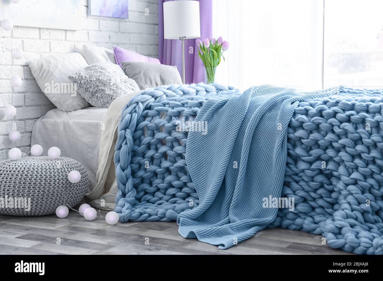 Cozy room interior with comfortable bed. Modern house design Stock ...