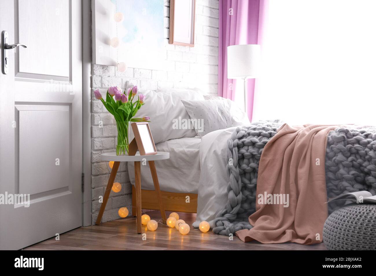 Cozy room interior with comfortable bed. Modern house design Stock ...