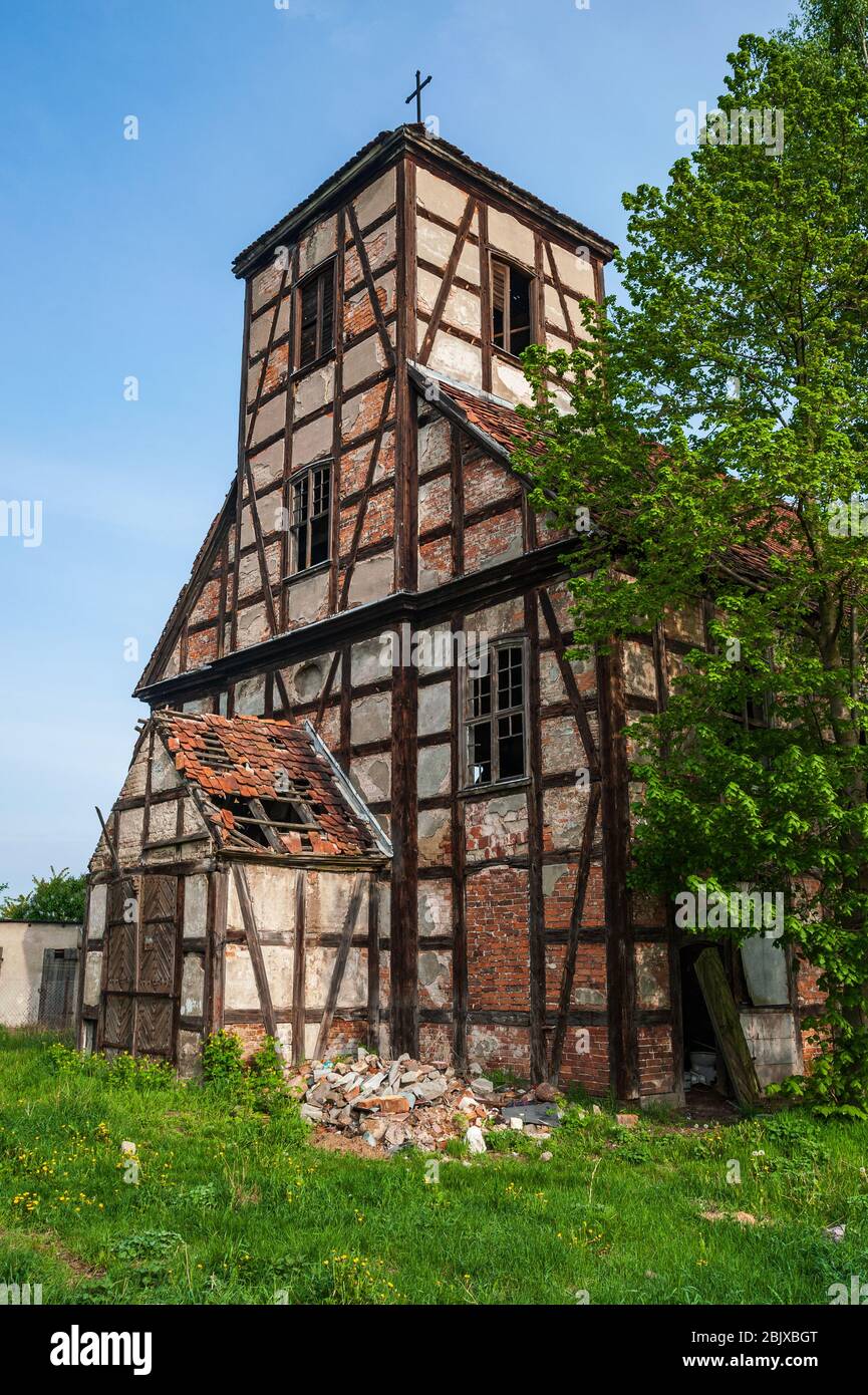 Ruins of the abandoned evangelical church made as fachwerk - a type of ...