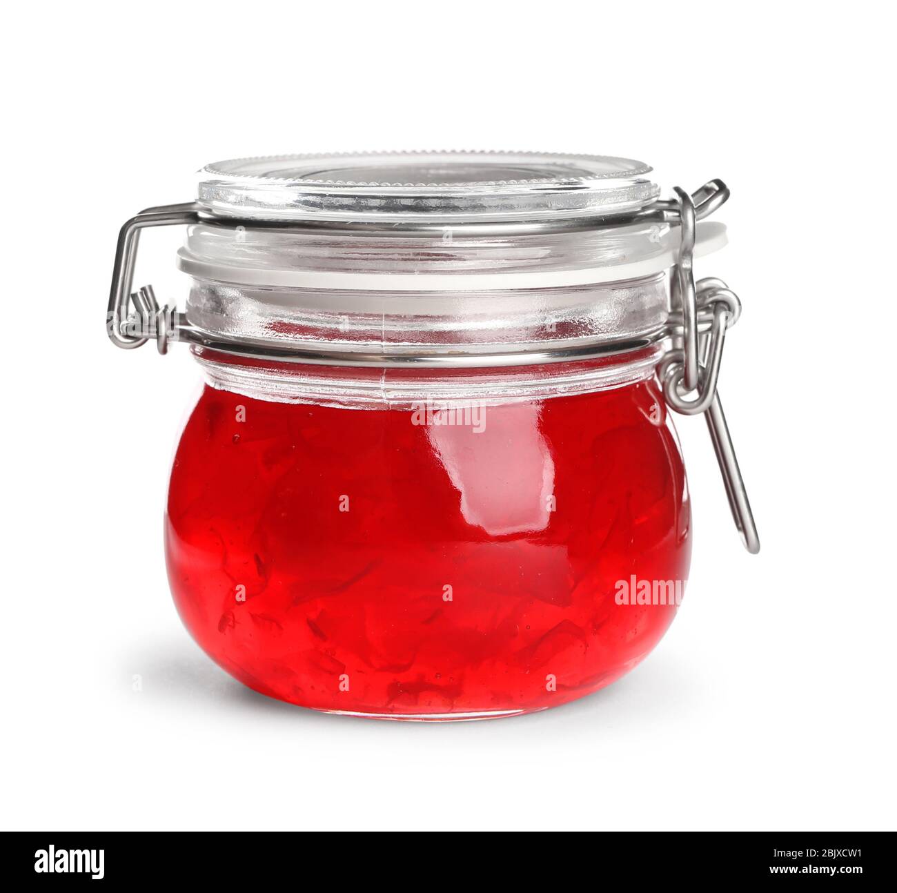 Jar with sweet jam on white background Stock Photo - Alamy