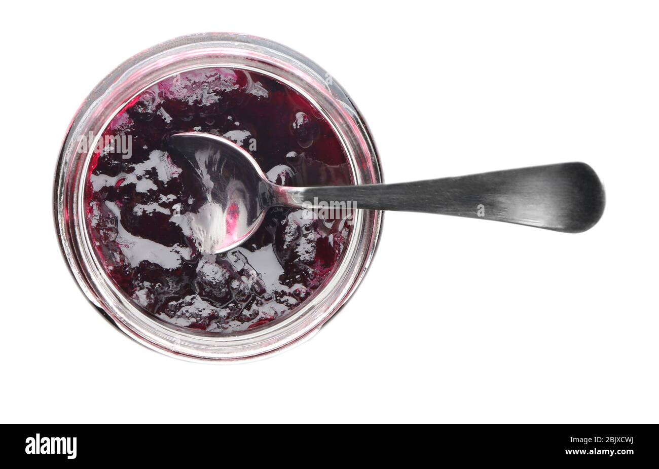 Jar with sweet jam on white background Stock Photo - Alamy