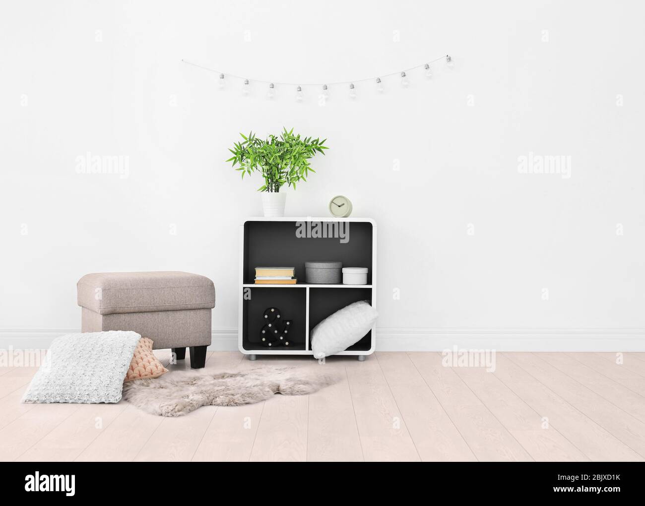 Elegant room interior with comfortable ottoman. House design Stock ...