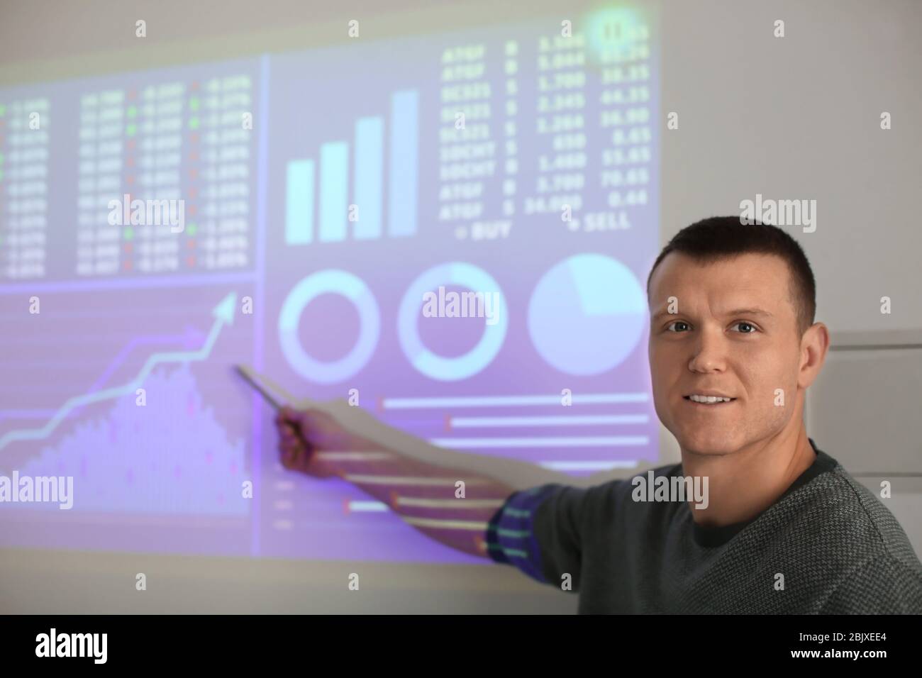 Office employee giving presentation. Forex concept Stock Photo - Alamy