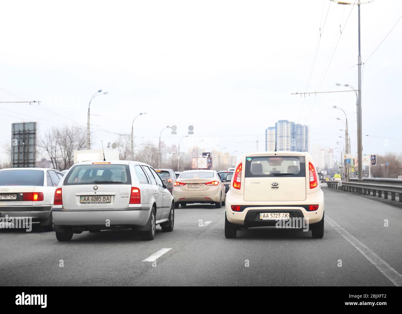 KYIV, UKRAINE - FEBRUARY 01, 2018: Traffic jam during rush hour Stock ...