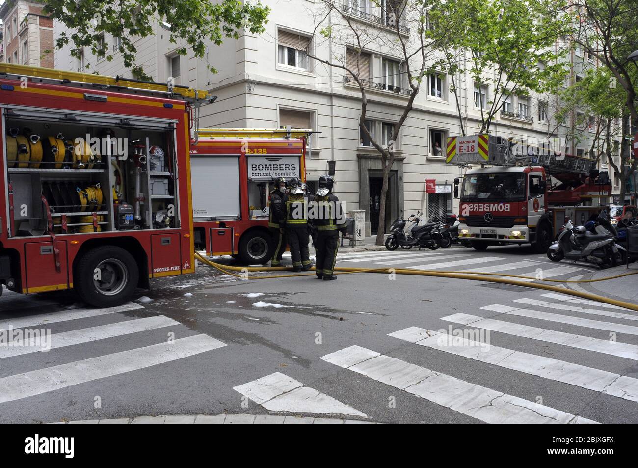 Intervention of the Barcelona firefighters, Barcelona fire brigade ...