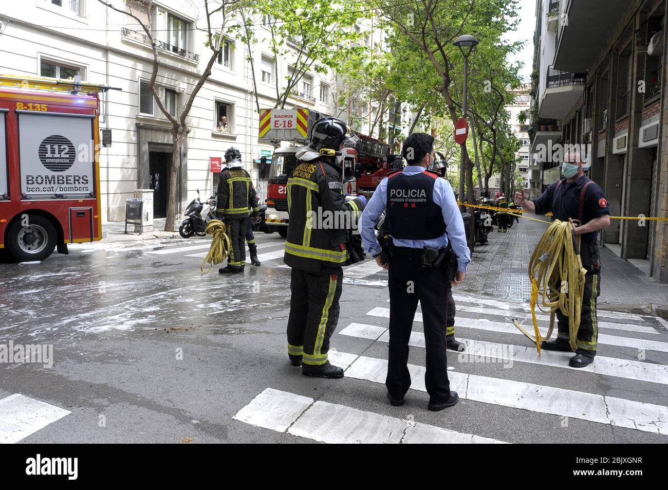 Intervention of the Barcelona firefighters, Barcelona fire brigade ...
