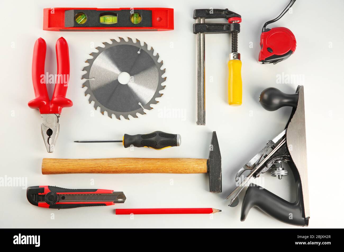 Set of carpenter's tools on white background Stock Photo - Alamy