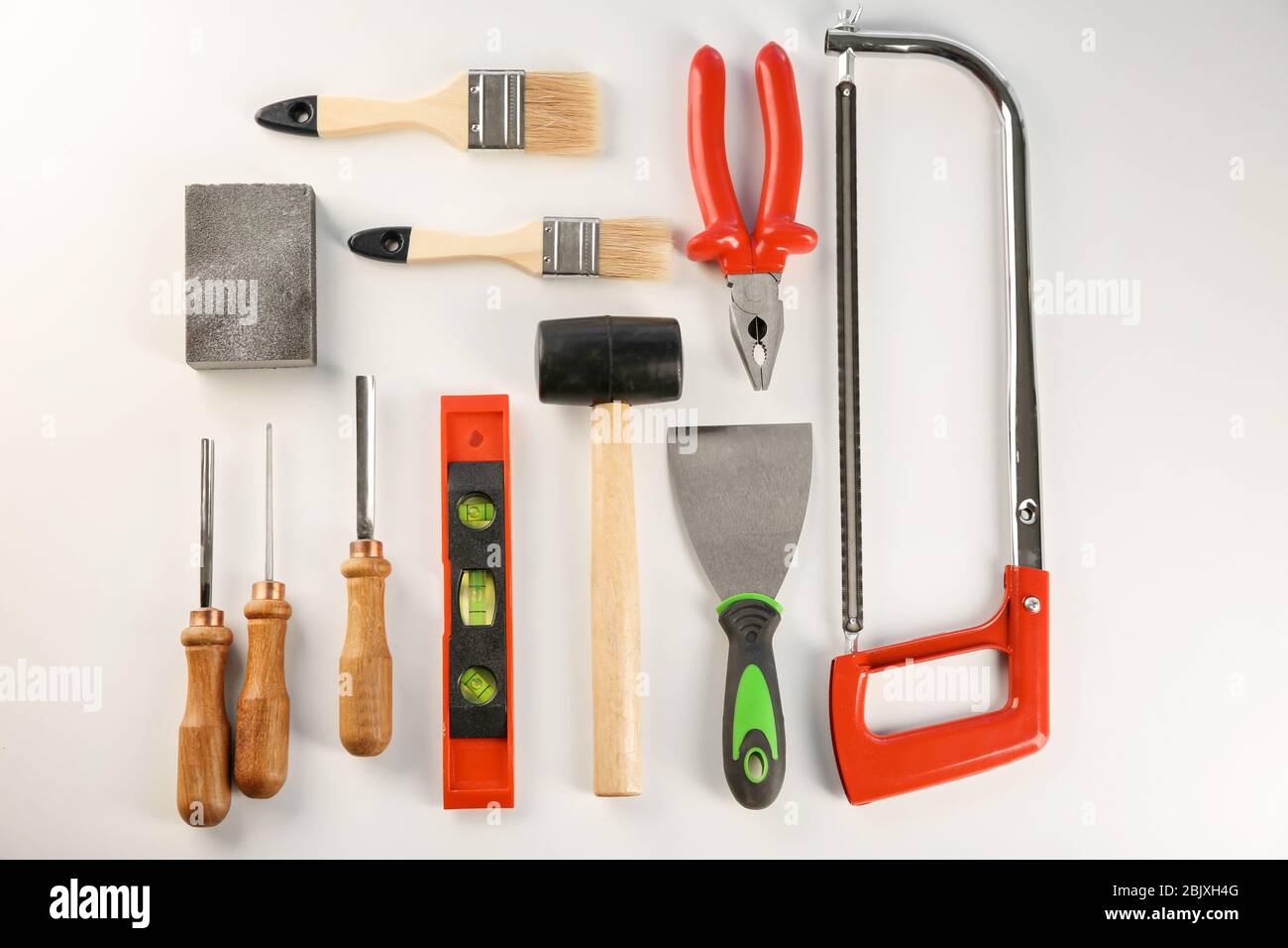 Set of carpenter's tools on white background Stock Photo - Alamy
