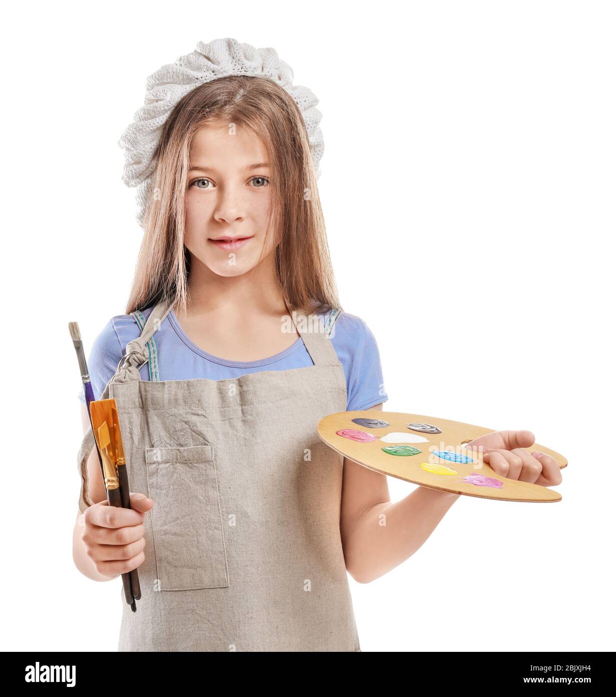 Cute little artist on white background Stock Photo - Alamy