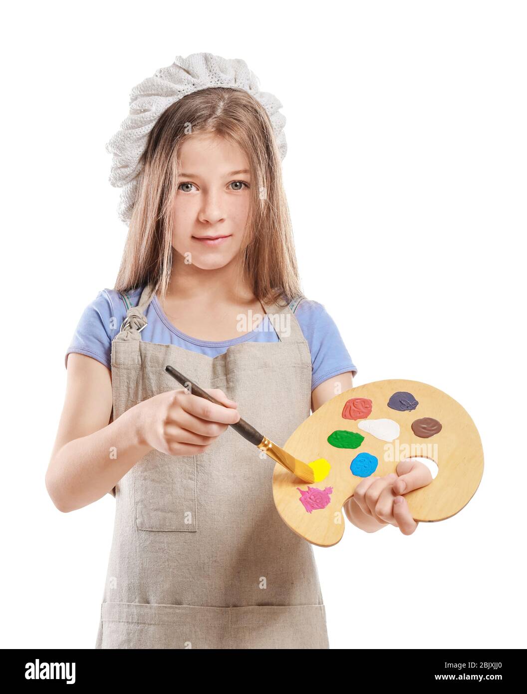 Cute little artist on white background Stock Photo - Alamy