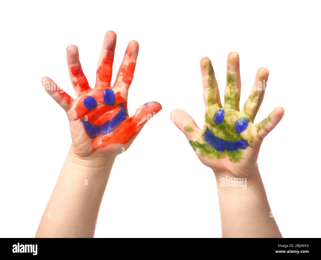Child's hands in paint on white background Stock Photo - Alamy